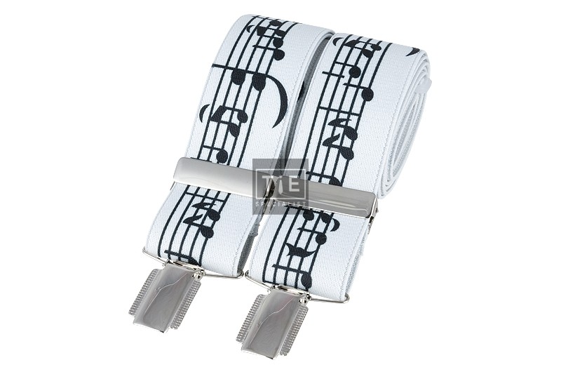 White Music Notes Braces | Men's White Adjustable Braces