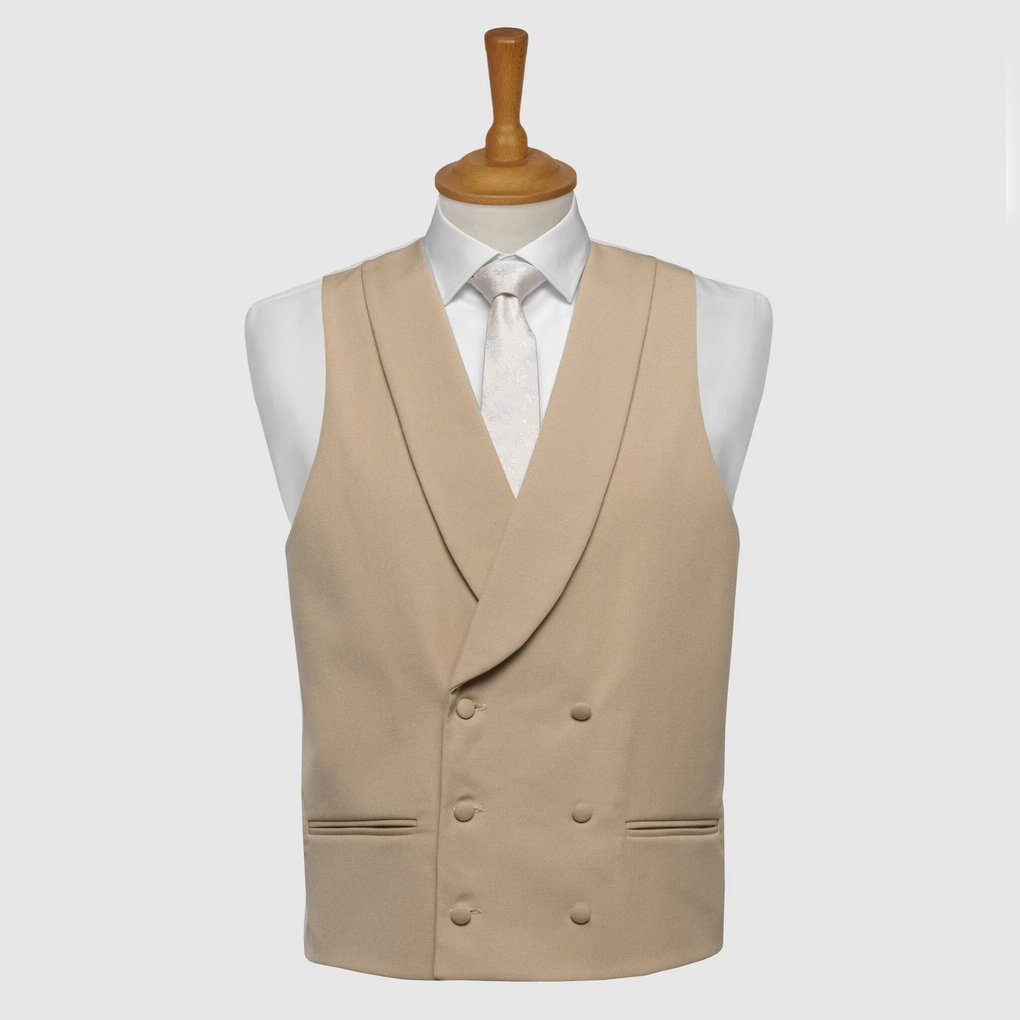 Champagne Buff Double-Breasted Fine Wool Morning Suit Waistcoat