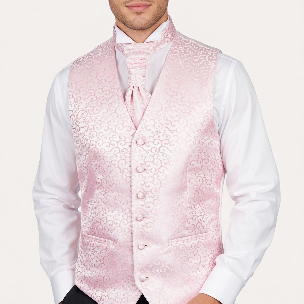 Light Pink Swirl Wedding Waistcoat Classic 6 Button Royal Swirl Mens ...
